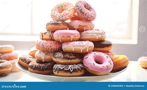 Plate Of Glazed Donuts On White Table Close Up Stock Image Image Of Dessert White