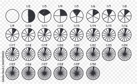 Hand Drawn Circles Divided Into Parts From 1 To 30 Doodle Outline