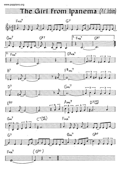 Stan Getz The Girl From Ipanema Sheet Music Pdf Free Score Download ★