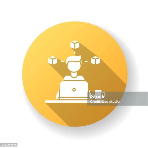 3d 및 Cad 아티스트 옐로우 플랫 디자인 긴 그림자 글리프 아이콘 원격 그래픽 디자이너 3d 모델링 프로토타이핑 아트 디자인 프리랜서 먼 직업 실루엣 Rgb 컬러