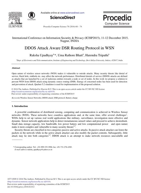 Pdf Ddos Attack Aware Dsr Routing Protocol In Wsn
