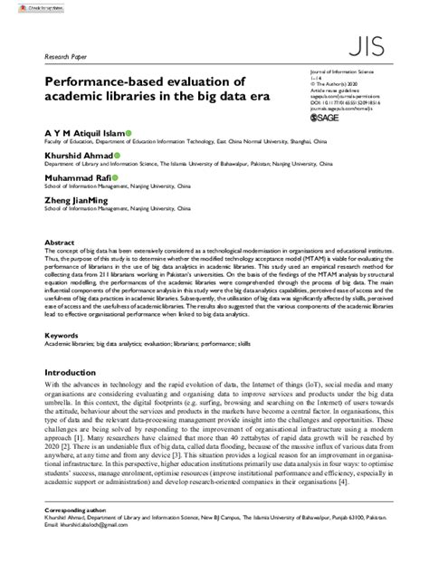 Pdf Performance Based Evaluation Of Academic Libraries In The Big