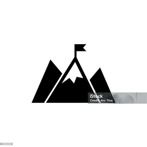 업적 최고 포인트 산 골 플래그 플랫 벡터 아이콘 그림입니다 흰색 배경에 간단한 검은 기호 웹 및 모바일 Ui 요소에 대한