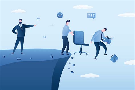 상사는 직원을 해고합니다 불행한 해고 된 관리자는 절벽에서 떨어지고 직원 감소 무직 화이트 칼라 실업 개념 경제 위기 재정 문제 감소에 대한 스톡 벡터 아트 및 기타 이미지