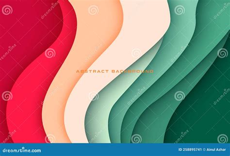 Abstract Colorful Green Red Brown Papercut Wavy Overlap Layers Background Stock Vector