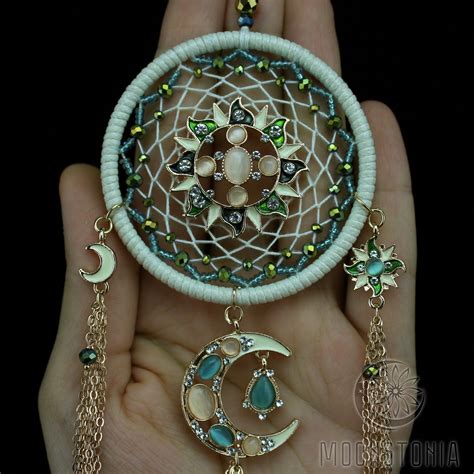 Small Beige Cream Milky Shiny Crescent Moon Gold Dream Catcher Rear