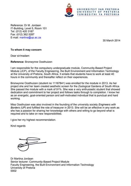 Reference Letter Oosthuizen Pdf