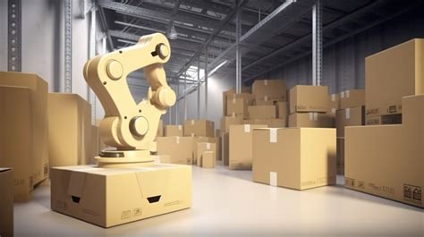 Robot Arm Warehouse Robotics 3d Render Of An Carrying A Cardboard Box Backgrounds  Free