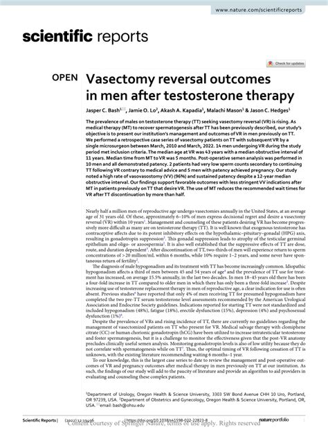 Pdf Vasectomy Reversal Outcomes In Men After Testosterone Therapy