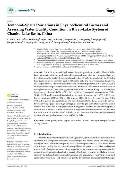 Pdf Temporalspatial Variations In Physicochemical Factors And Assessing Water Quality