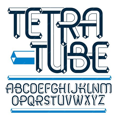 벡터 대문자 현대 알파벳 문자 Abc 세트 예술적 일반 글꼴 로고 생성에 사용하기 위한 타이프스크립트 큐브 테트라 튜브 디자인을 사용하여 제작되었습니다 프리미엄 벡터