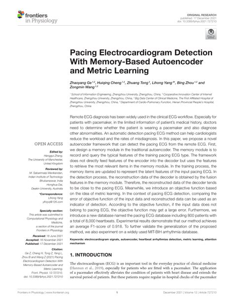 Pdf Pacing Electrocardiogram Detection With Memory Based Autoencoder And Metric Learning