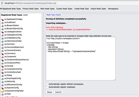 Aem Custom Node Type Error Javaxjcritemexistsexception Jcr