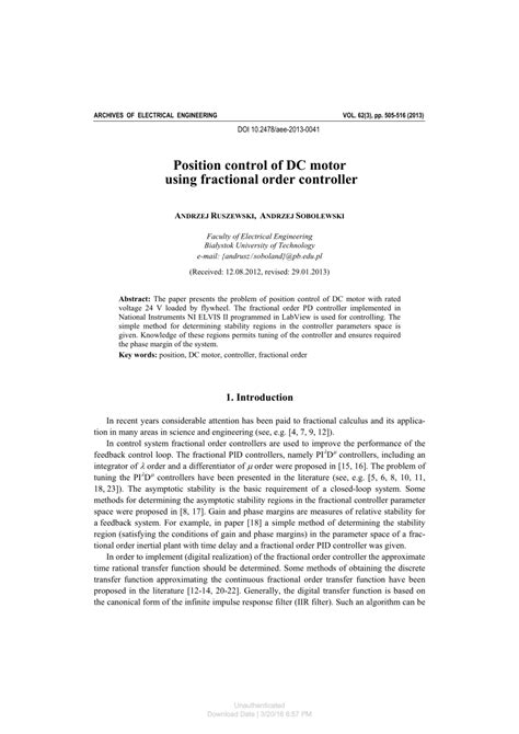 Pdf Position Control Of Dc Motor Using Fractional Order Controller