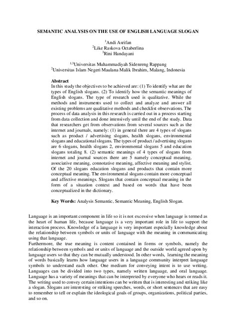 Pdf Semantic Analysis On The Use Of English Language Slogan