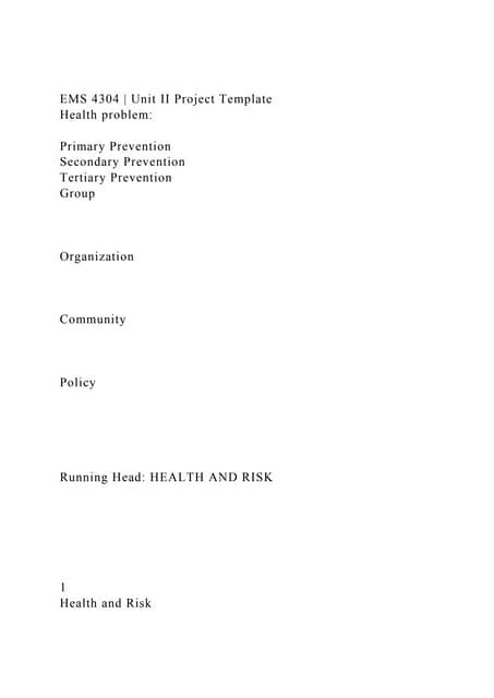 ems 4304 unit ii project templatehealth problem primary docx