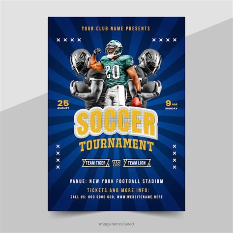 축구 스포츠 전단지 템플릿 및 챔피언십 토너먼트 포스터 레이아웃 디자인 프리미엄 벡터