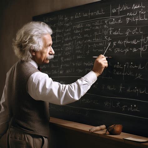 Albert Einstein Is Writing On A Blackboard Premium Ai Generated Image