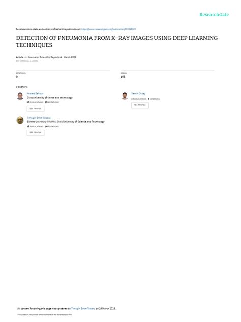 Detection Of Pneumonia From X Ray Images Using Deep Learning Techniques Download Free Pdf