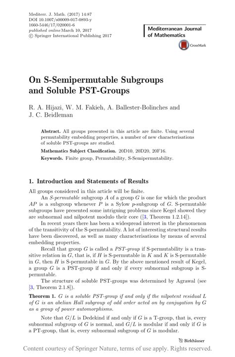 On S Semipermutable Subgroups And Soluble PST Groups Request PDF