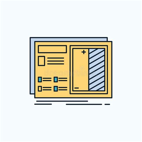 Blueprint Design Drawing Plan Prototype Flat Icon Green And Yellow Sign And Symbols For