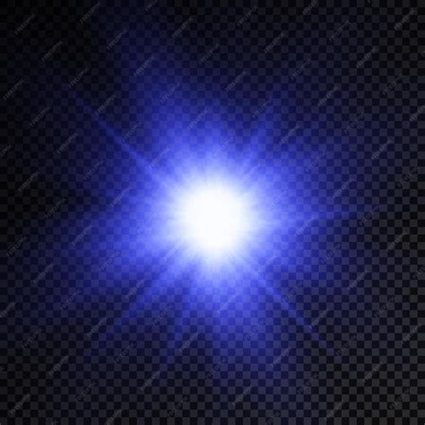 푸른 빛나는 빛 버스트 광선 밝은 별 태양 광선 조명 효과 햇빛의 플레어 프리미엄 벡터