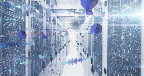 Animation Of Mathematical Equations And Data Processing Against Computer Server Room Stock