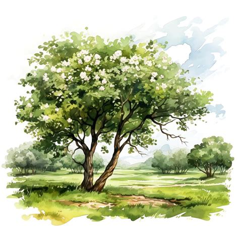 Premium Ai Image Watercolor Of Mulberry Trees Orchard With Glossy