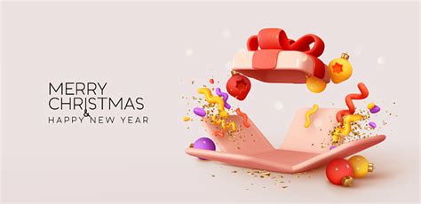 색종이 조각이 사실적인 3d 디자인으로 선물 상자를 엽니다 메리 크리스마스와 새해 복 많이 받으세요 축제 베이지 오픈 선물 놀라움이 있는 배경 크리스마스 판매 선물 휴일