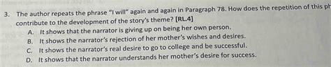Solved 3 The Author Repeats The Phrase “i Will” Again And Again In