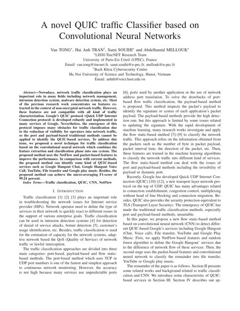 Pdf A Novel Quic Traffic Classifier Based On Convolutional Neural Networks