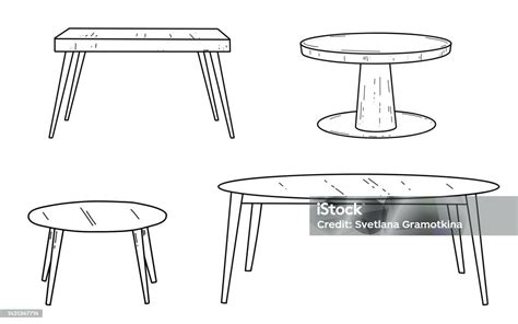 다양한 크기와 유형 현대적이고 빈티지로 손으로 그린 거실을위한 낙서 스케치 테이블 벡터 일러스트레이션 드로잉에 대한 스톡 벡터 아트 및 기타 이미지 Istock