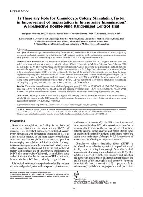 PDF Is There Any Role For Granulocyte Colony Stimulating Factor In Improvement Of Implantation