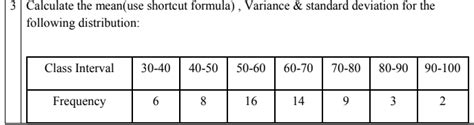 Solved 3 Calculate The Mean Use Shortcut Formula Variance Chegg Com