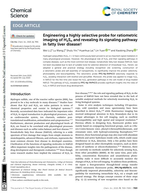 Pdf Engineering A Highly Selective Probe For Ratiometric Imaging H2sn And Revealing Its