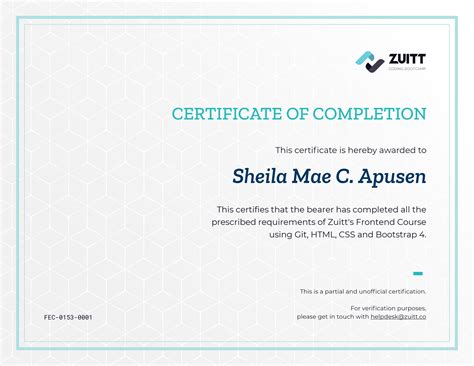 Zuitt Coding Bootcamp Certificate Of Completion