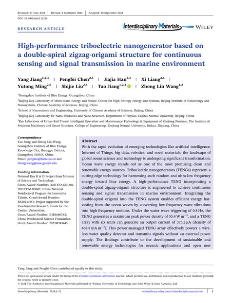 Pdf High‐performance Triboelectric Nanogenerator Based On A Double‐spiral Zigzag‐origami