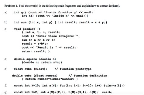 solved find the error s in the following code fragments and
