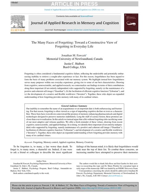 PDF The Many Faces Of Forgetting Toward A Constructive View Of Forgetting In Everyday Life