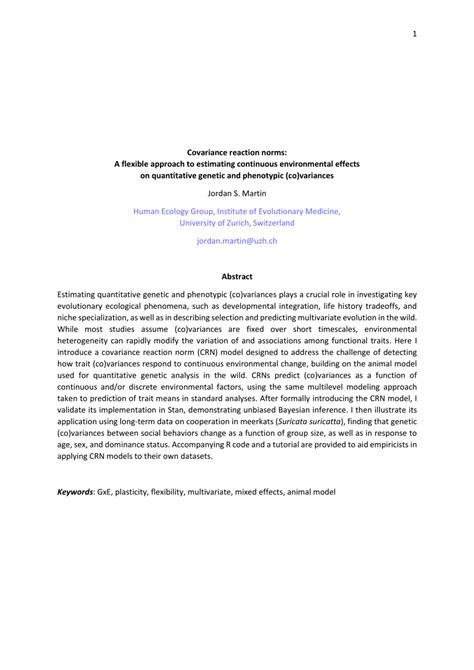 Pdf Covariance Reaction Norms A Flexible Approach To Estimating Continuous Environmental