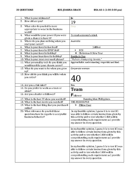 20 Questions It Personal Reflection Assignment Studocu