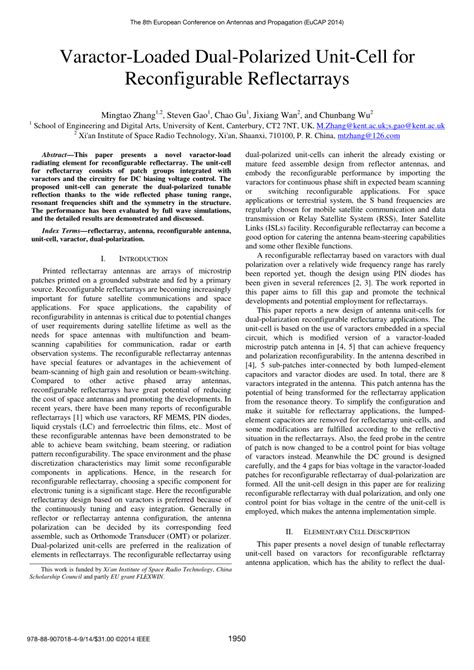 Pdf Varactor Loaded Dual Polarized Unit Cell For Reconfigurable