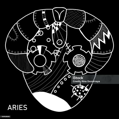 양자리 조디악 표지판 색칠하기 페이지 스팀펑크 스타일의 색칠하기 책 0명에 대한 스톡 벡터 아트 및 기타 이미지 0명 개념