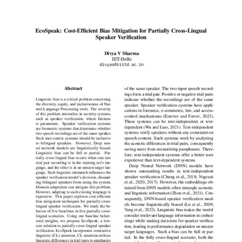 Ecospeak Cost Efficient Bias Mitigation For Partially Cross Lingual Speaker Verification Acl