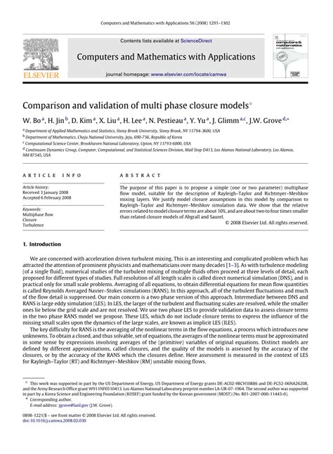 Pdf Comparison And Validation Of Multi Phase Closure Models