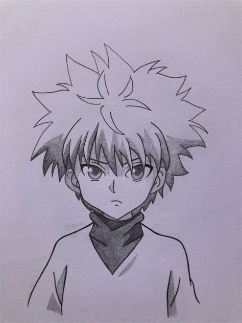 A Drawing Of An Anime Character With Short Hair And A Scarf Around His Neck Is Shown