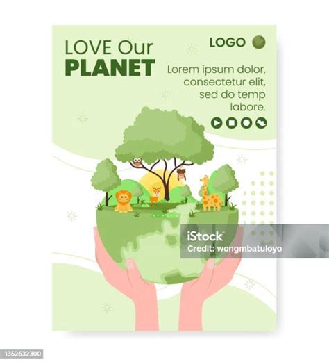 소셜 미디어 또는 인사말 카드에 환경 친화적 인 편집 일러스트 스퀘어 배경으로 행성 지구 포스터 템플릿 평면 디자인 환경 저장 0명에 대한 스톡 벡터 아트 및 기타 이미지