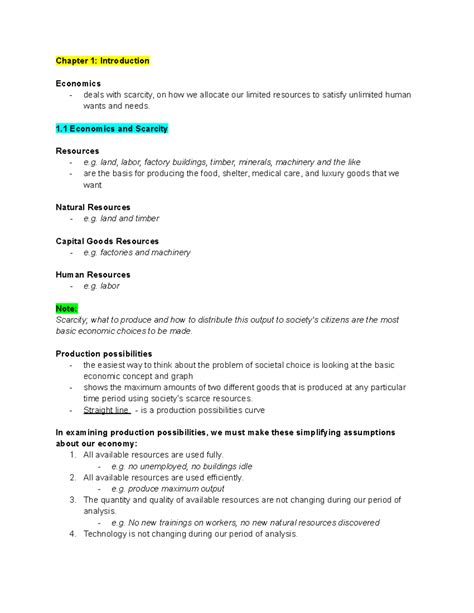 Econ Notes Chapter 1 Introduction Economics Deals With Scarcity On How We Allocate Our