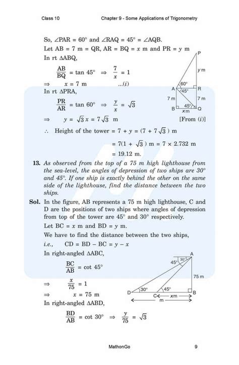 Ncert Solutions For Class 10 Maths Chapter 9 Some Applications Of Trigonometry Mathongo