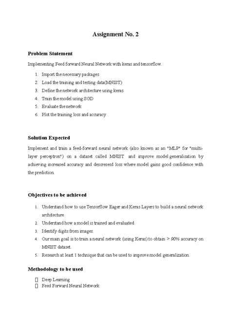 Assignment No 2 Assignment No 2 Problem Statement Implementing Feed Forward Neural Network